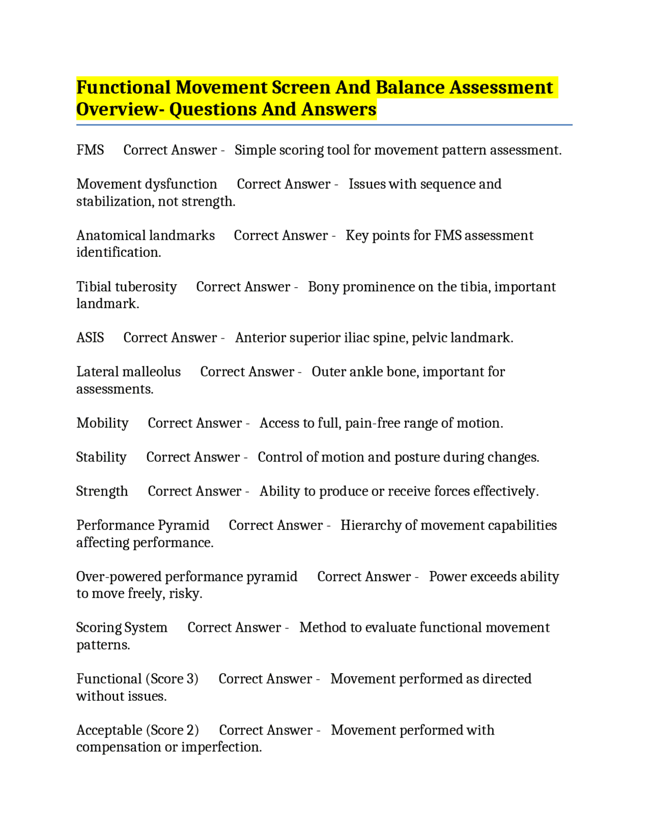 Functional Movement Screen And Balance Assessment: Overview, Questions ...