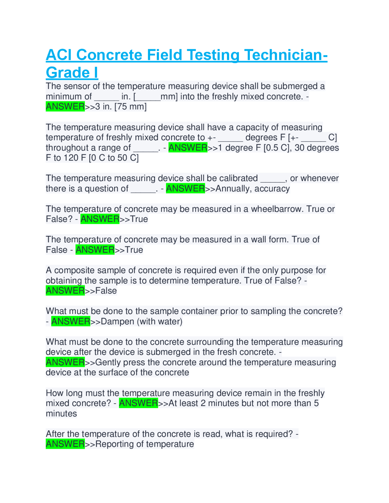 ACI Concrete Field Testing Technician- Grade I 2025 EXAMINATION | Exams ...