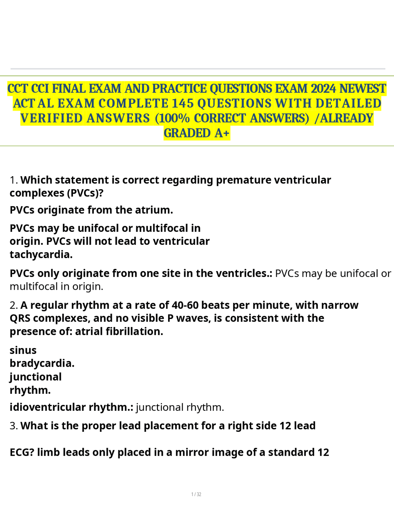 CCT CCI FINAL EXAM AND PRACTICE QUESTIONS EXAM 2024 NEWEST ACT AL EXAM ...
