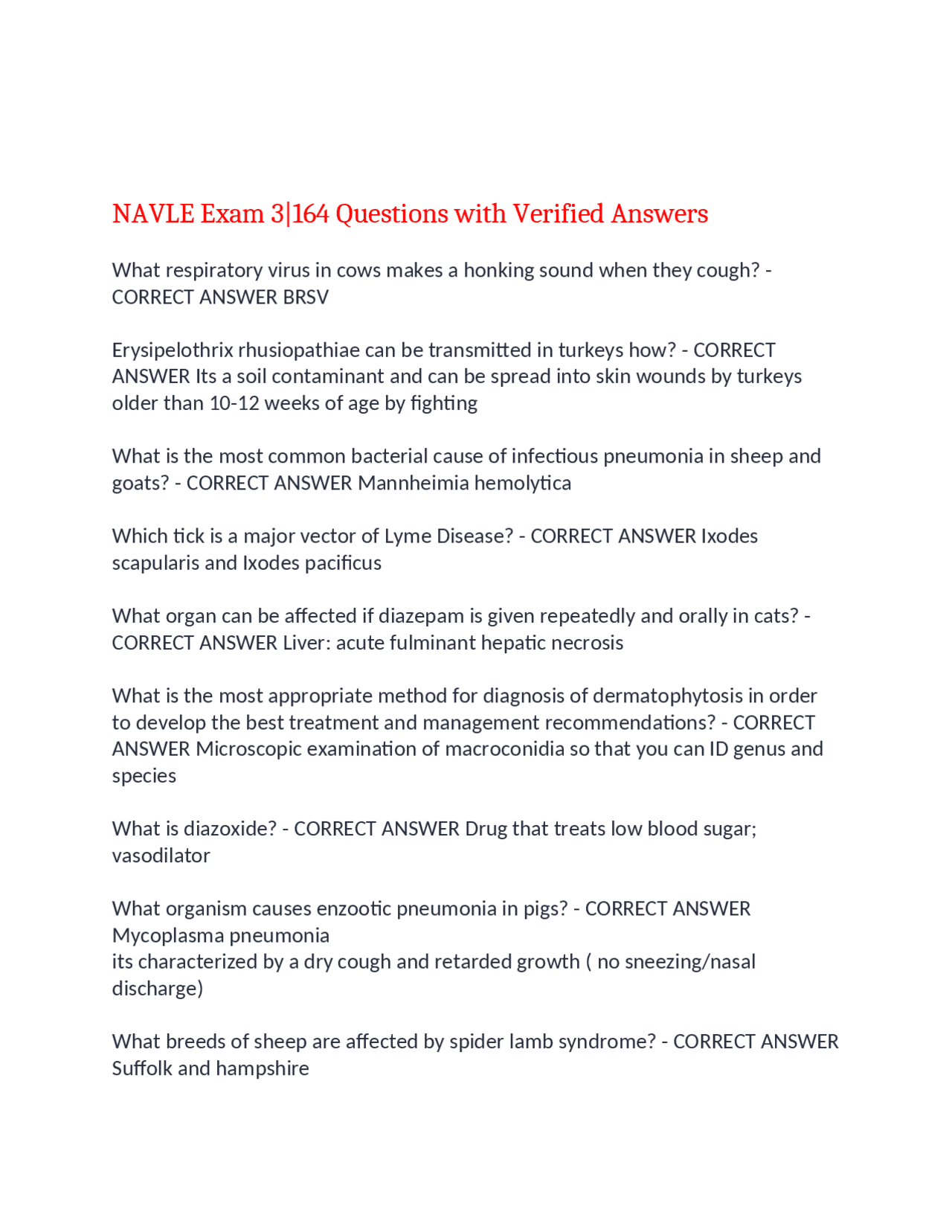 NAVLE Exam 3|164 Questions with Verified Answers,100% CORRECT | Exams ...