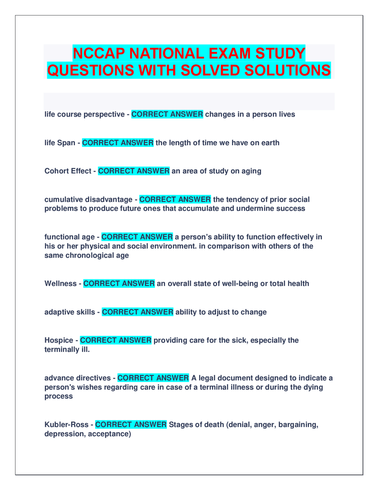 NCCAP NATIONAL EXAM STUDY QUESTIONS WITH SOLVED SOLUTIONS | Exams ...