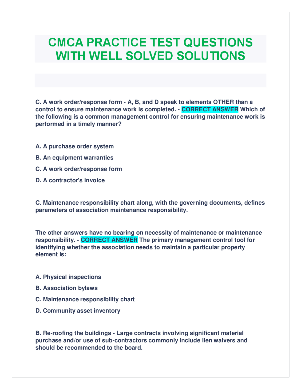 CMCA PRACTICE TEST QUESTIONS WITH WELL SOLVED SOLUTIONS | Exams Nursing ...