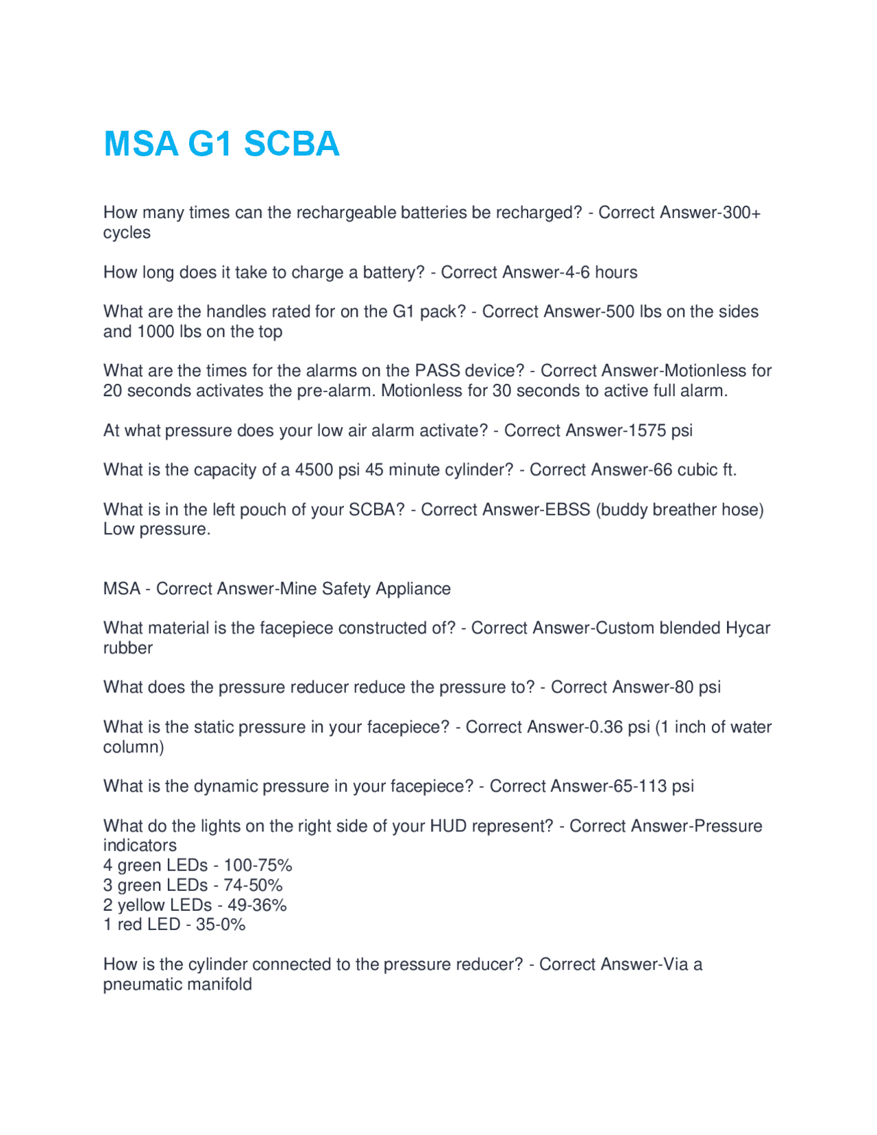 MSA G1 SCBA: Questions and Answers for Safety Equipment | Exams ...