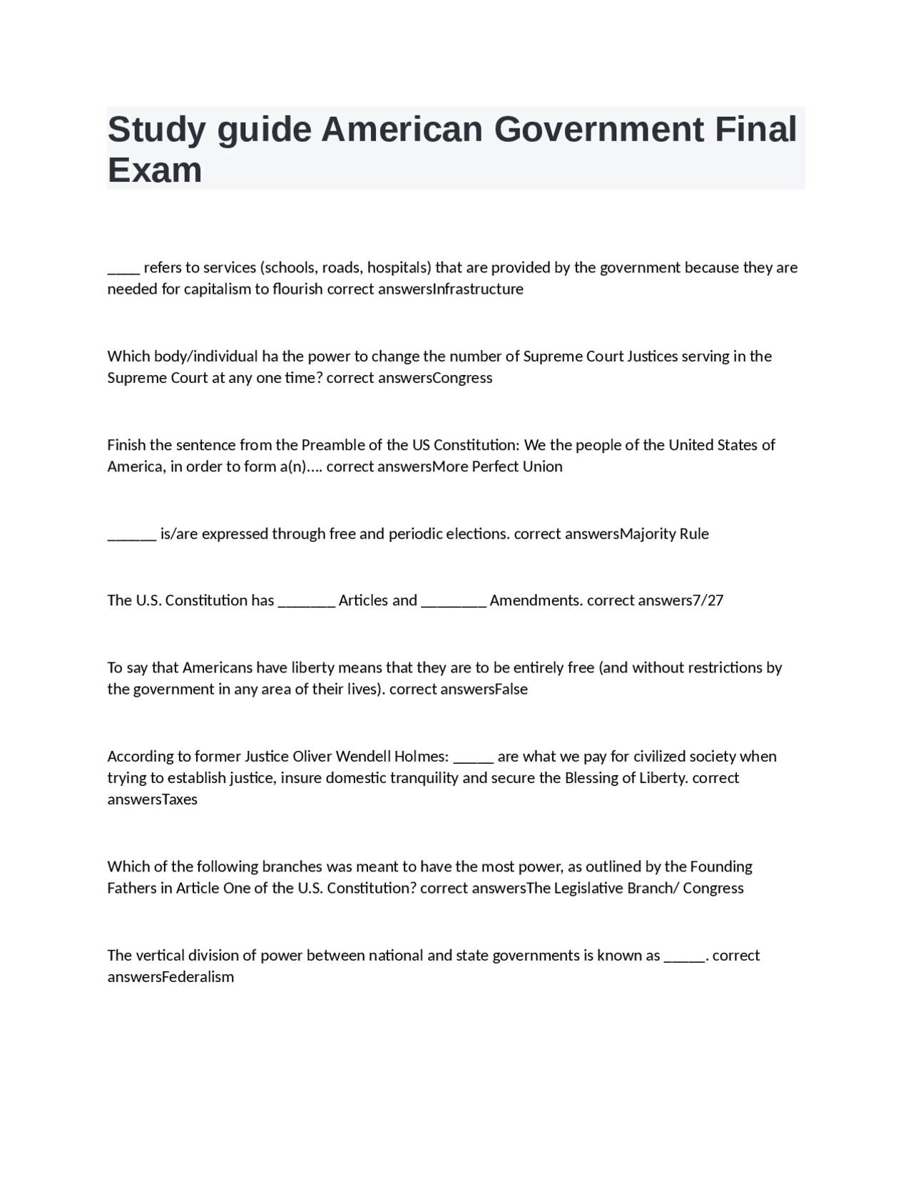 Study guide American Government Final Exam | Exams Local Government ...