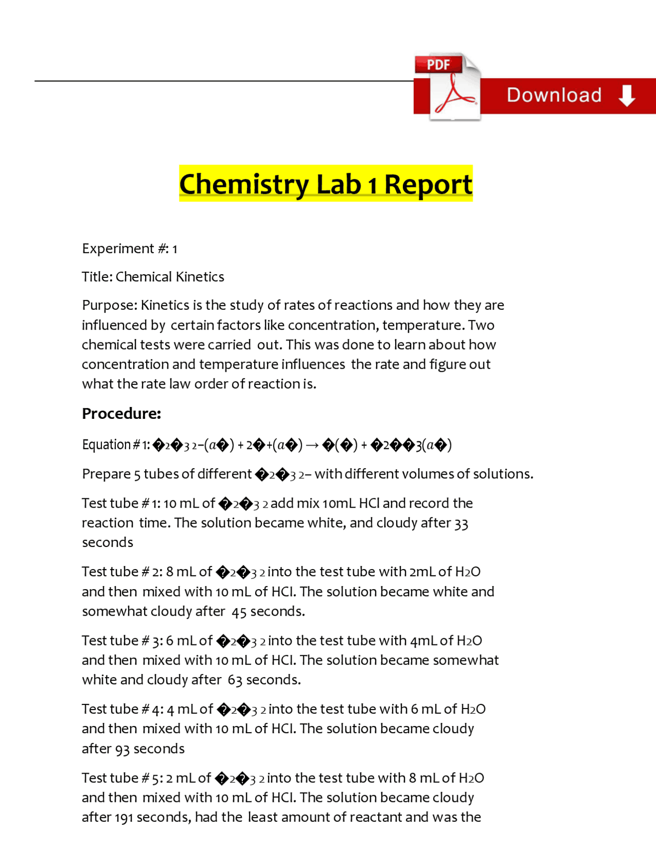Portage learning CHEM 104 LAB 1 Report Chemical Kinetics Complete (2025 / 2026), | Exams ...