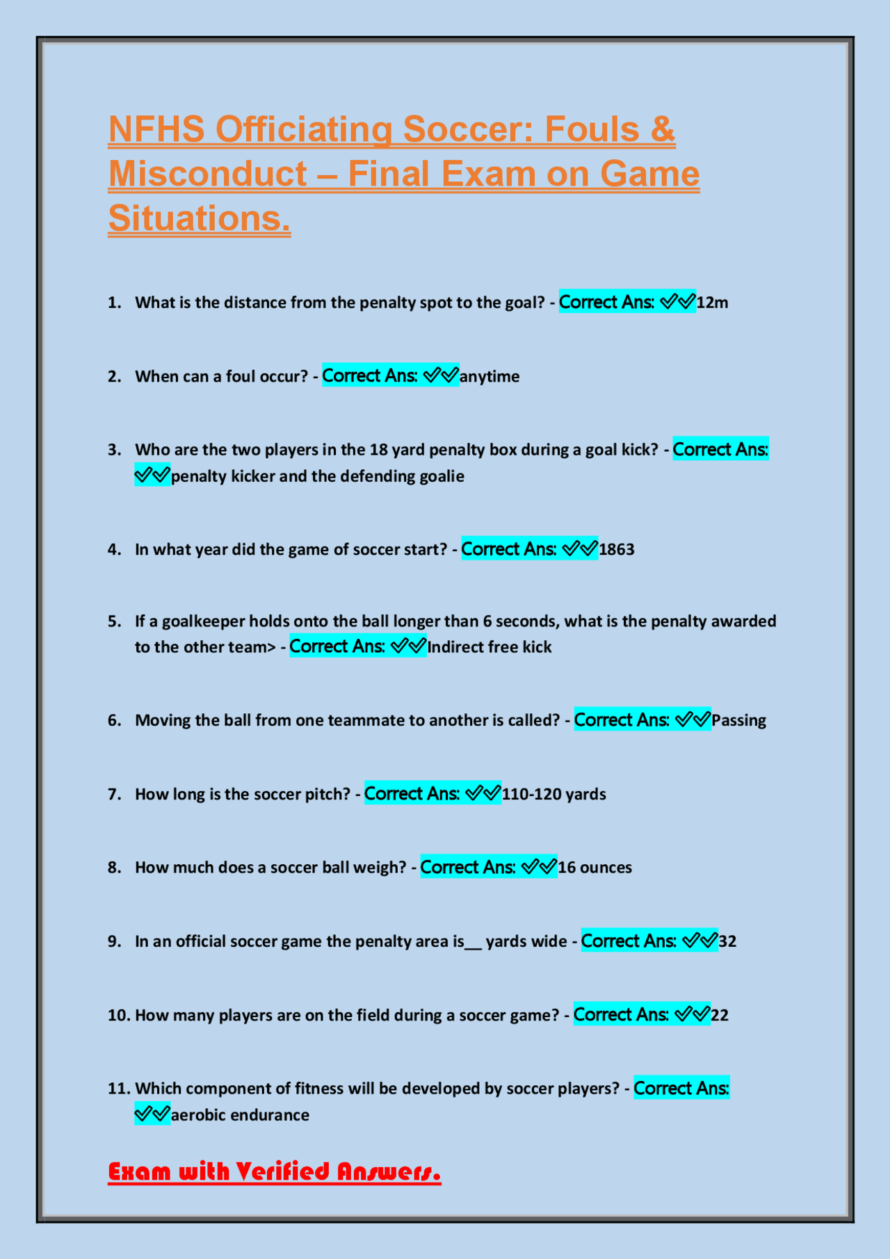 NFHS Officiating Soccer: Fouls & Misconduct - Final Exam on Game ...