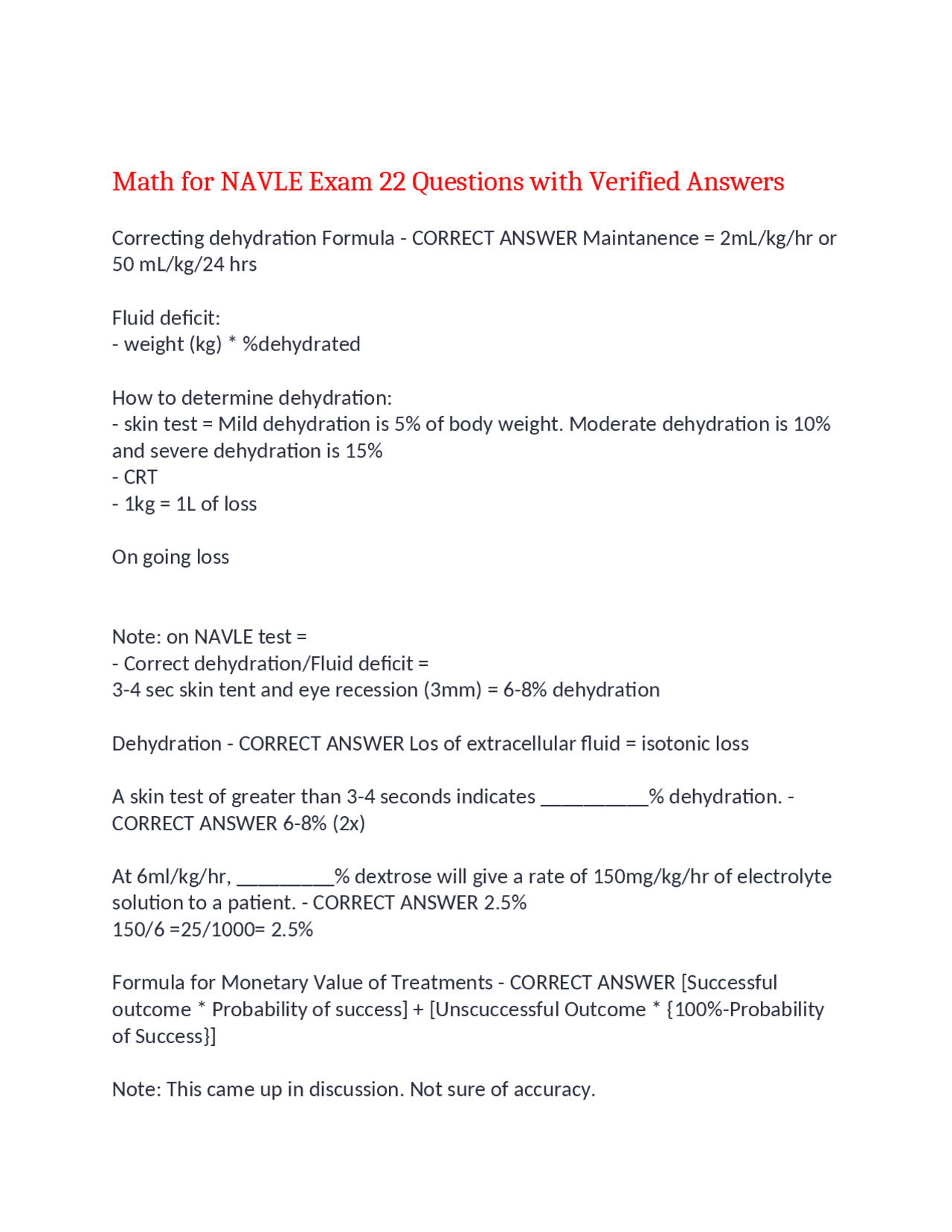 Math for NAVLE Exam 22 Questions with Verified Answers,100% CORRECT ...