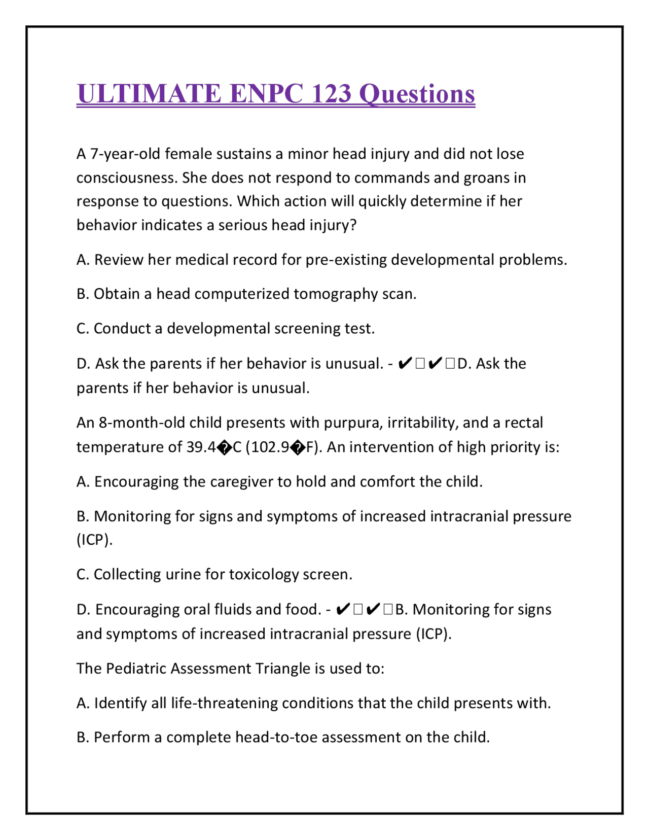 ULTIMATE ENPC 123 Final Test Questions With Well Researched Answers ...