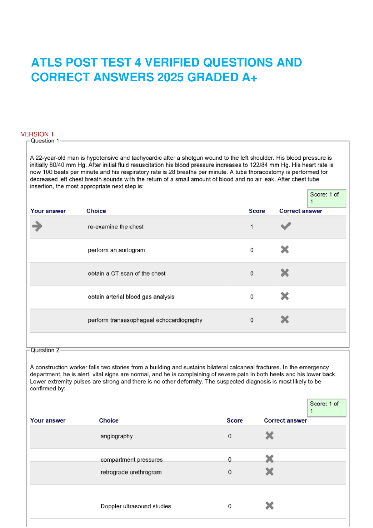 ATLS POST TEST 4 VERIFIED QUESTIONS AND CORRECT ANSWERS 2025 GRADED A+ ...