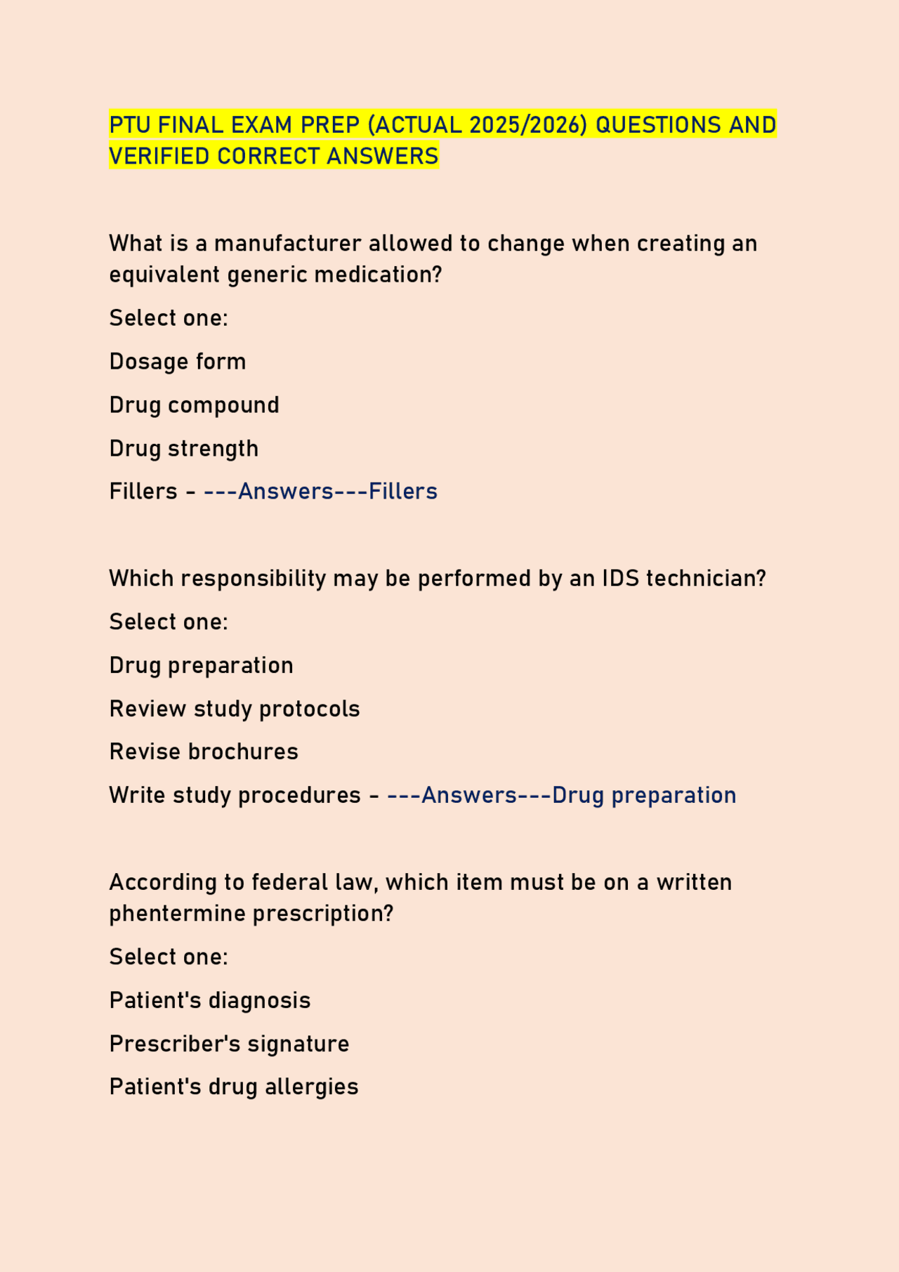 PTU FINAL EXAM PREP (ACTUAL 2025/2026) QUESTIONS AND VERIFIED CORRECT ...