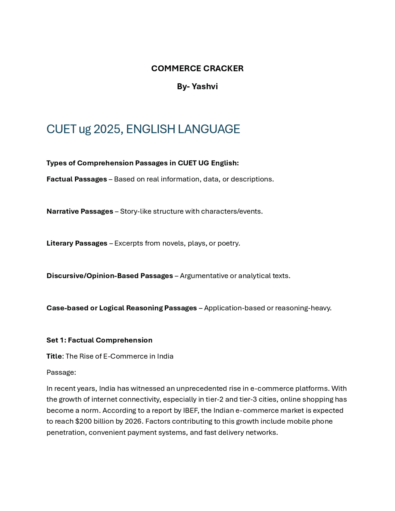 English language Cuet , by commerce cracker | Cheat Sheet English | Docsity
