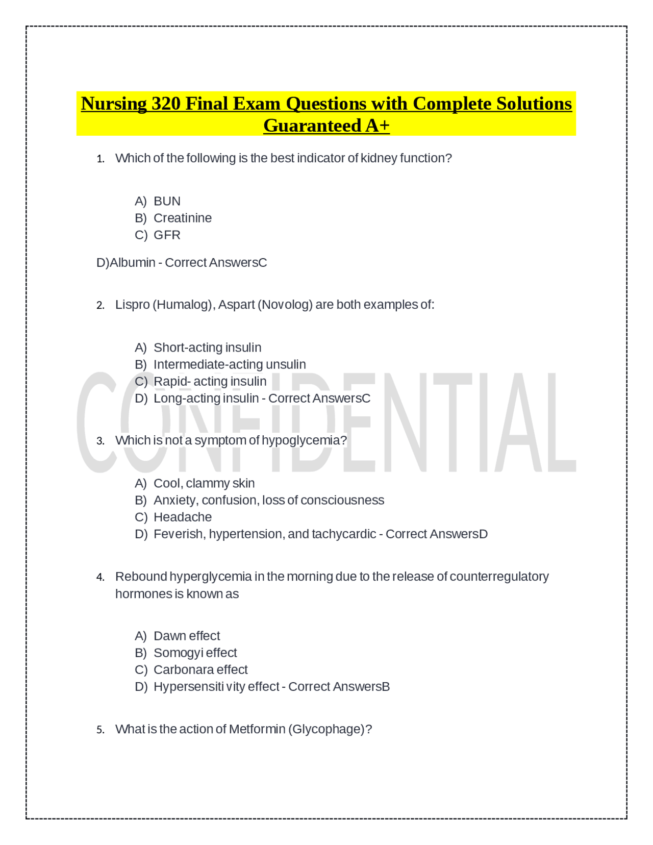 Nursing 320 Final Exam Questions with Complete Solutions Guaranteed A+ ...