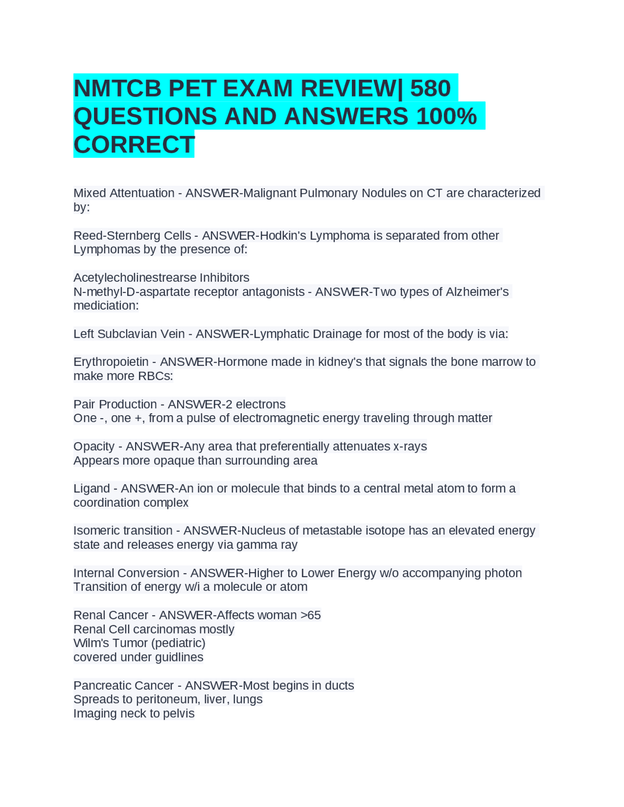 NMTCB PET EXAM REVIEW| 580 QUESTIONS AND ANSWERS 100% CORRECT | Exams ...