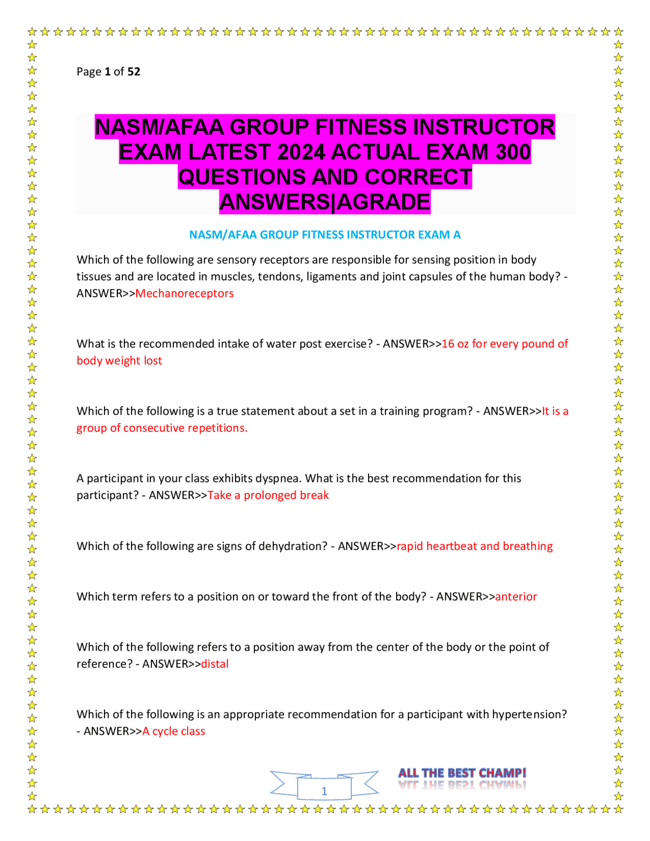 NASM-AFAA GROUP FITNESS INSTRUCTOR EXAM LATEST 2024 ACTUAL EXAM 300 ...
