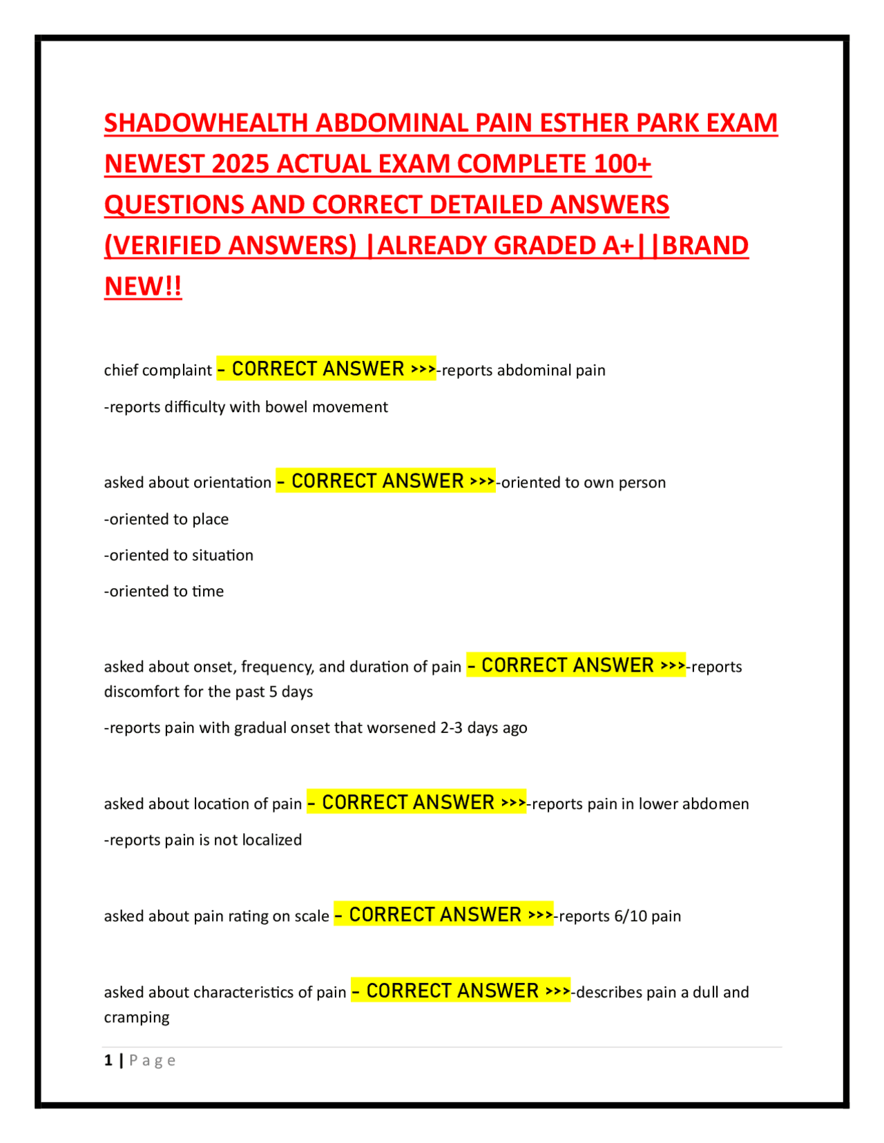 ShadowHealth Abdominal Pain: Esther Park Exam - Case Study and ...