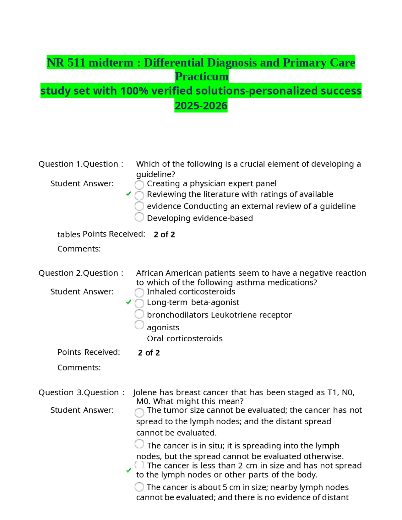 NR 511 midterm - Differential Diagnosis and Primary Care Practicum ...