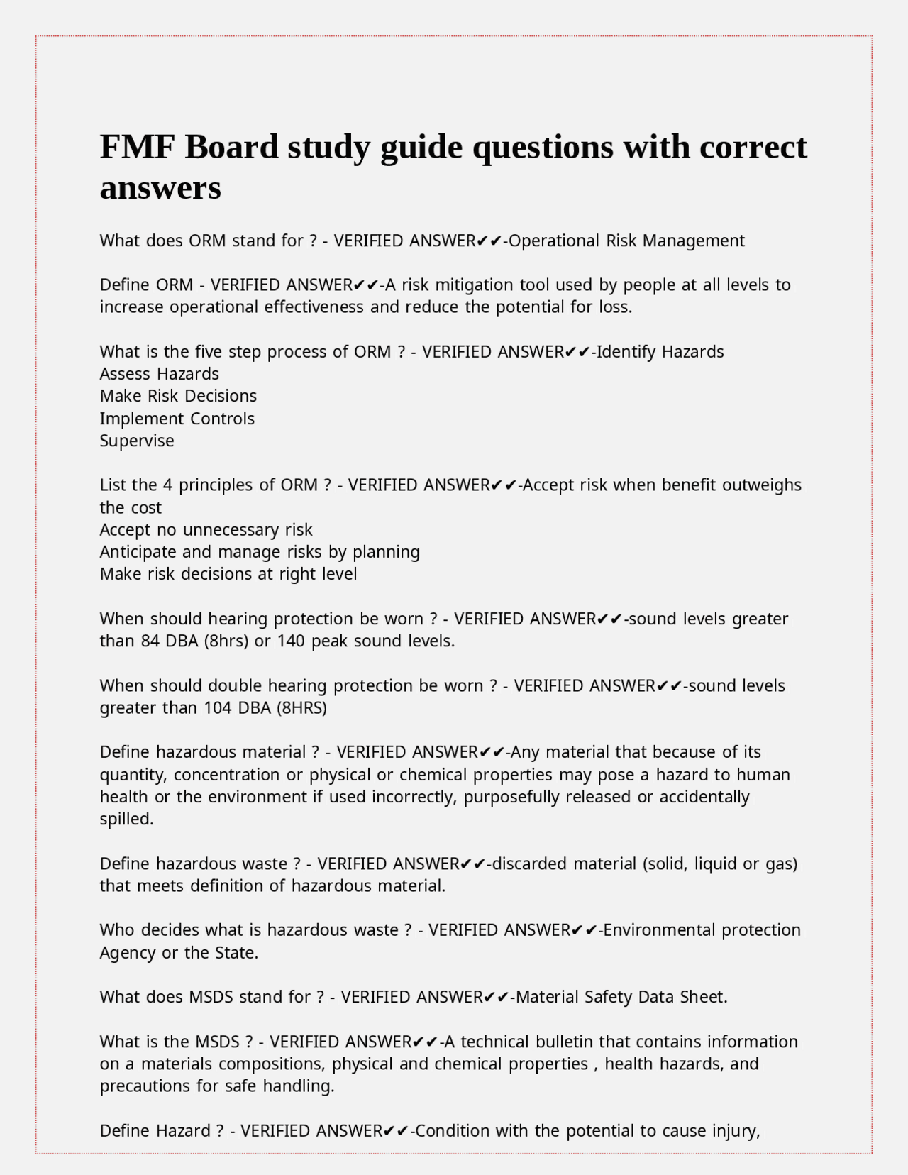 FMF Board Study Guide: Operational Risk & Marine Corps History | Exams ...