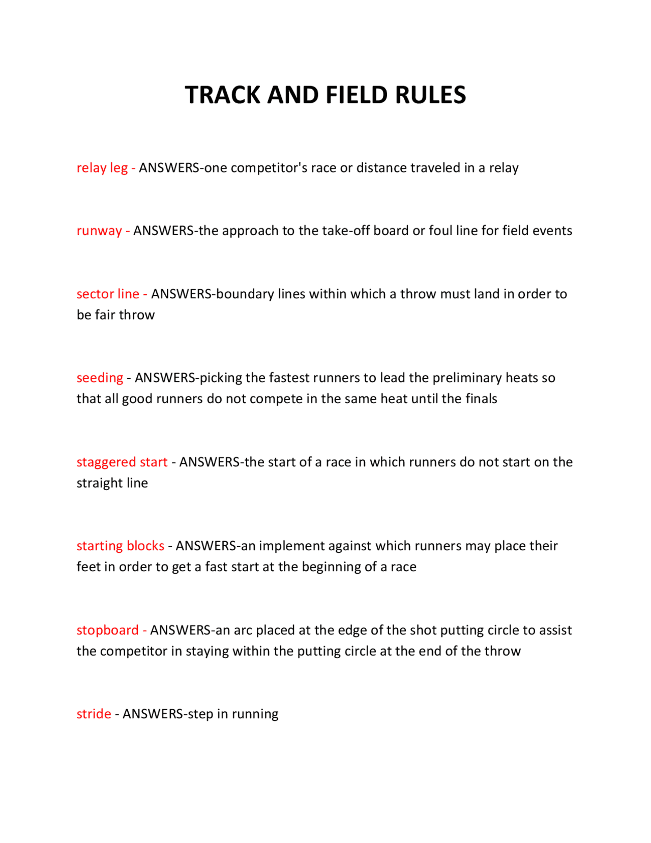 TRACK AND FIELD RULES QUESTIONS AND ANSWERS 2025 | Exams Physical ...