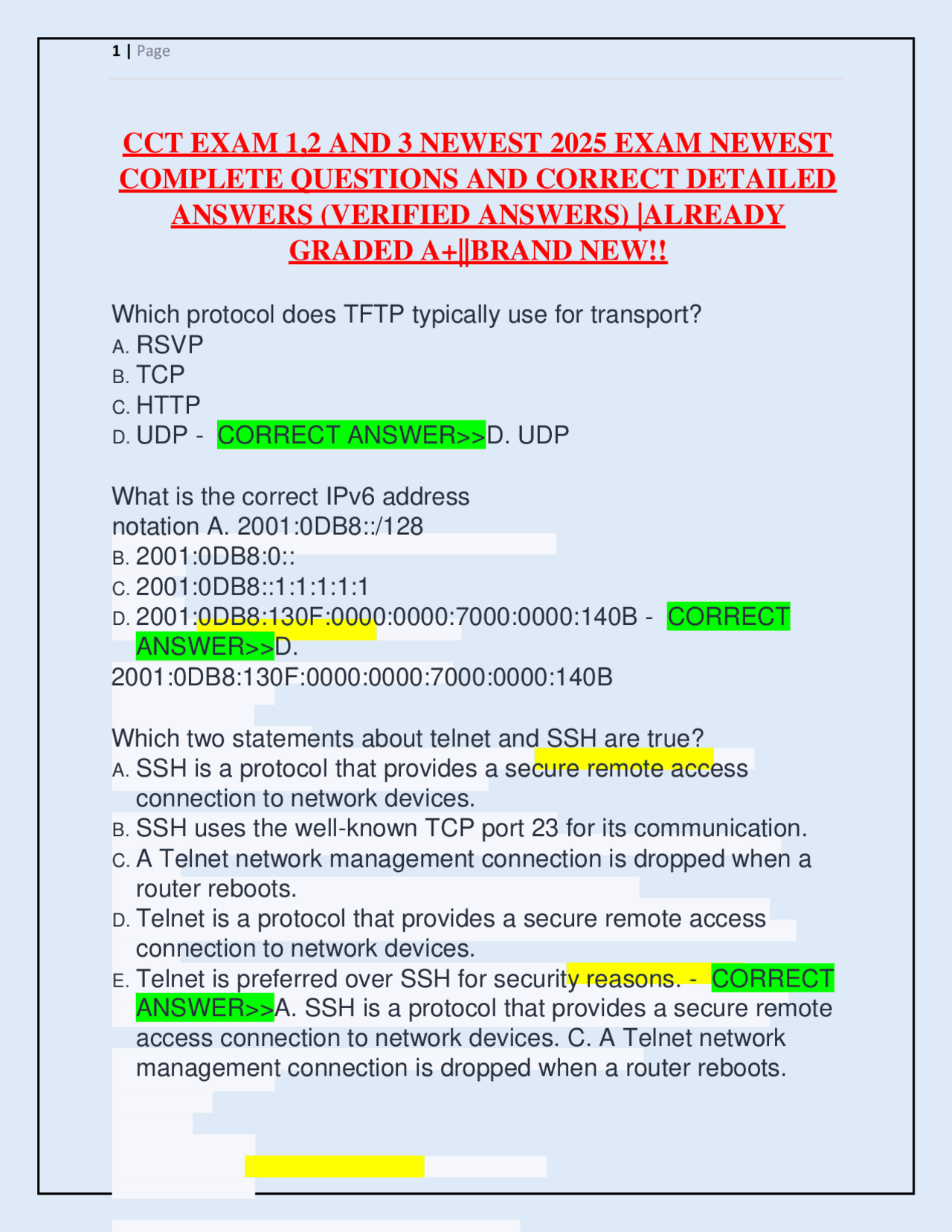 CCT EXAM 1,2 AND 3 NEWEST 2025 EXAM NEWEST COMPLETE QUESTIONS AND CORRECT DETAILED ANSWE | Exams ...