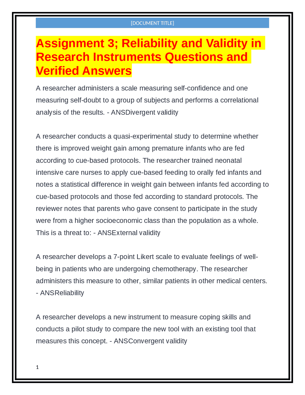 Reliability and Validity in Research Instruments: Questions and ...