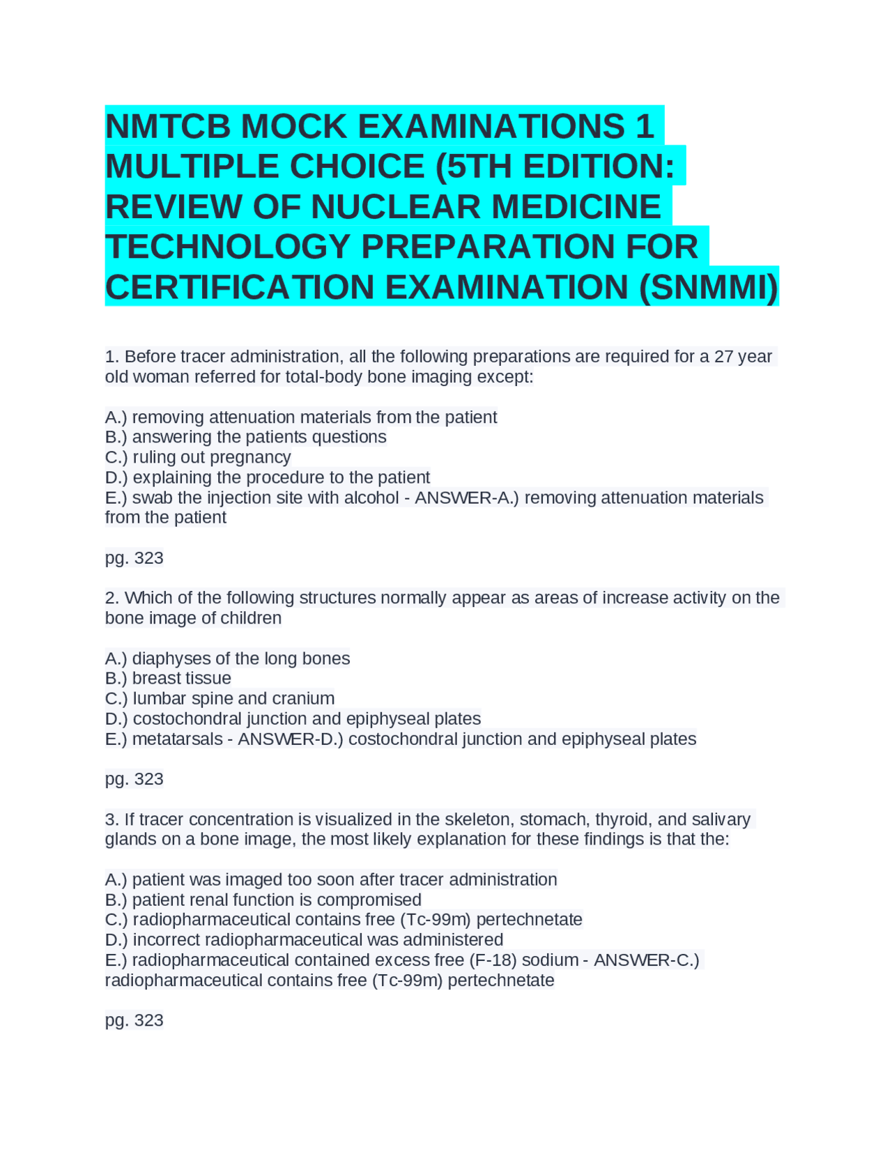 NMTCB MOCK EXAMINATIONS 1 MULTIPLE CHOICE (5TH EDITION: REVIEW OF ...