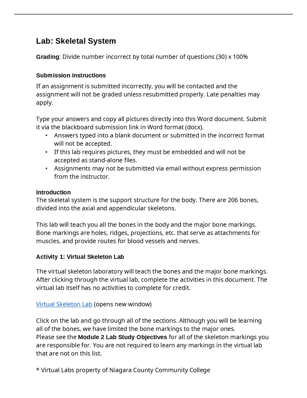 BIO 163 Lab 3: Skeletal System (Fayetteville Technical Community ...