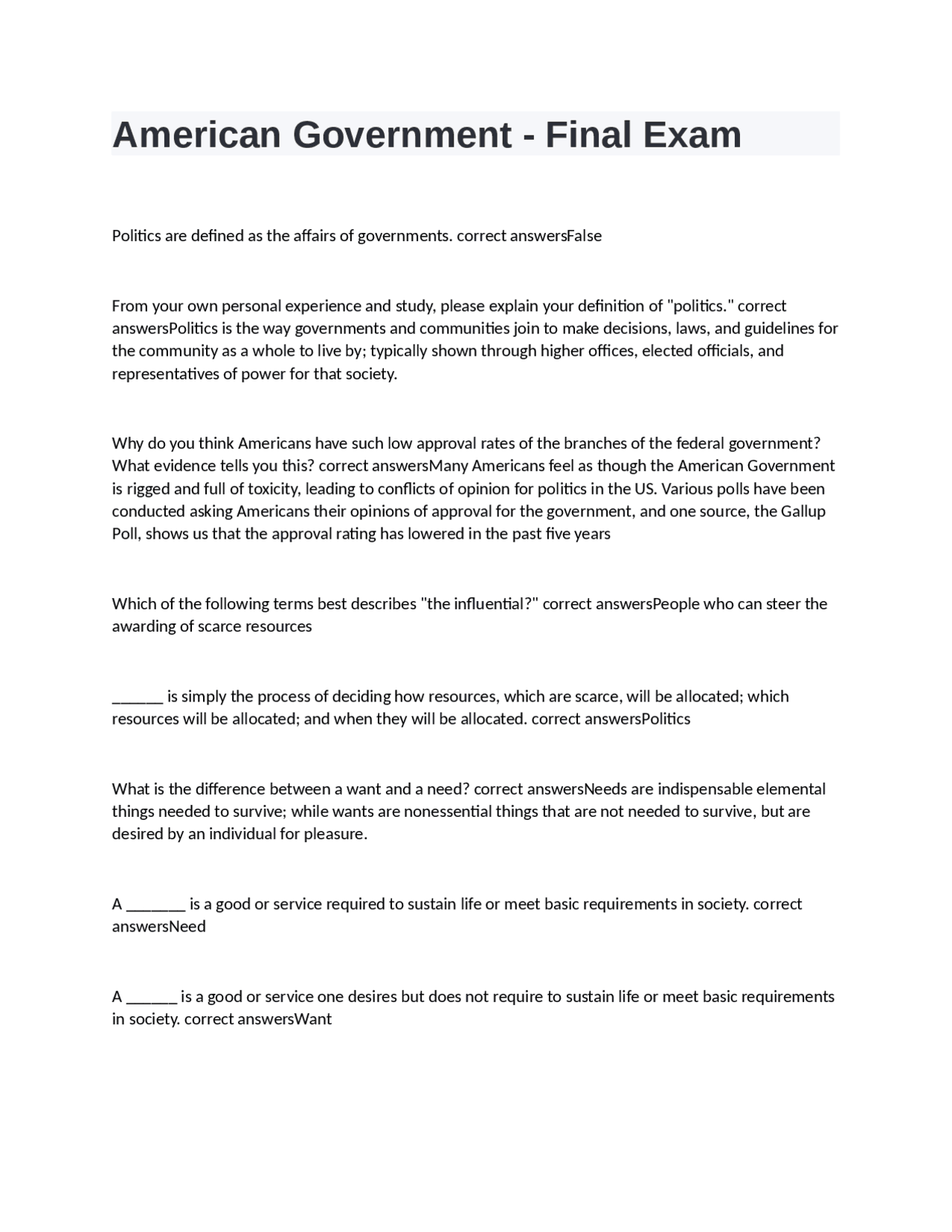 American Government: Final Exam Review | Exams Local Government Studies ...