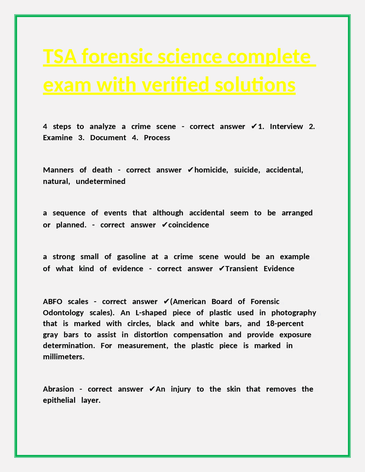 Forensic Science Exam: Questions and Answers | Exams Forensics | Docsity