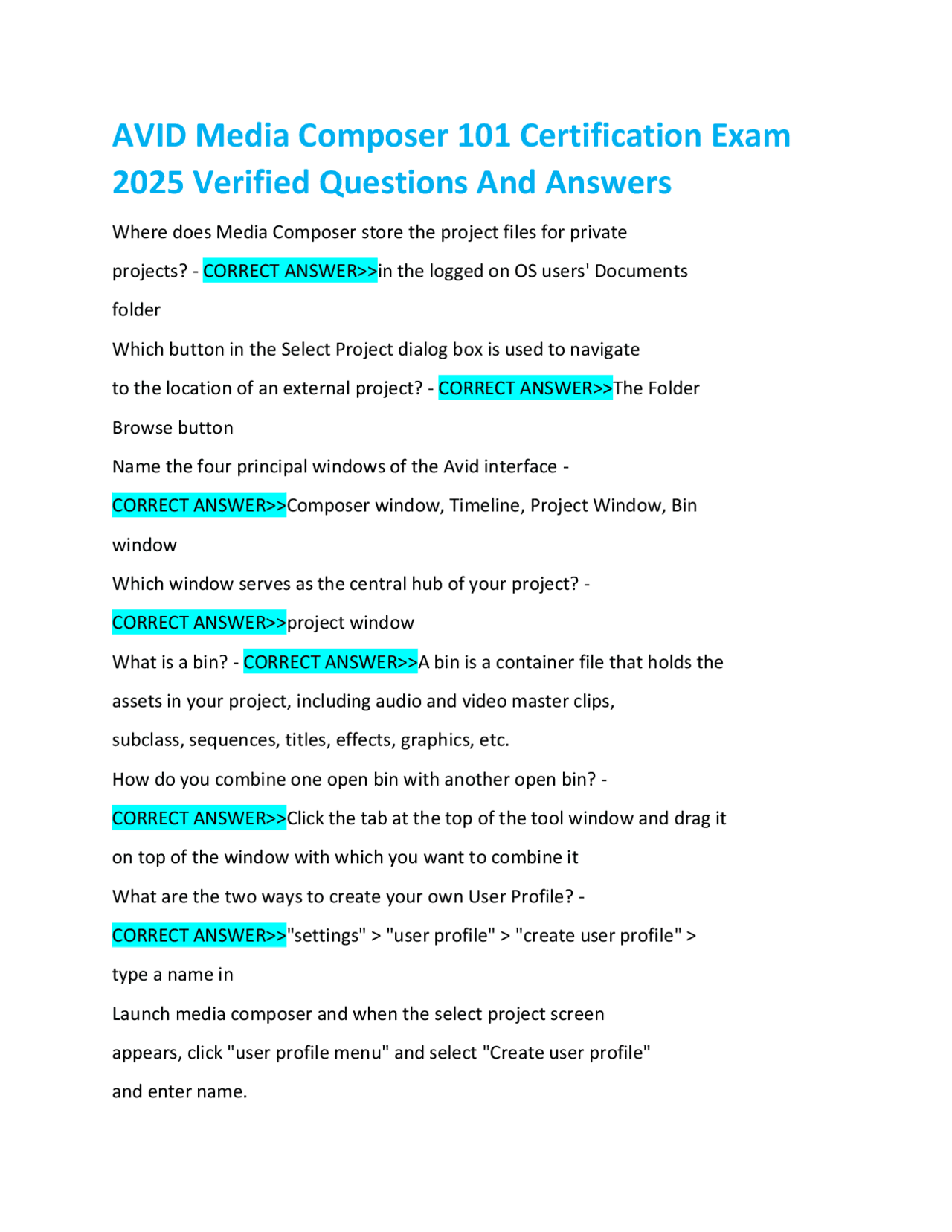 AVID Media Composer 101 Certification Exam 2025 Verified Questions And ...