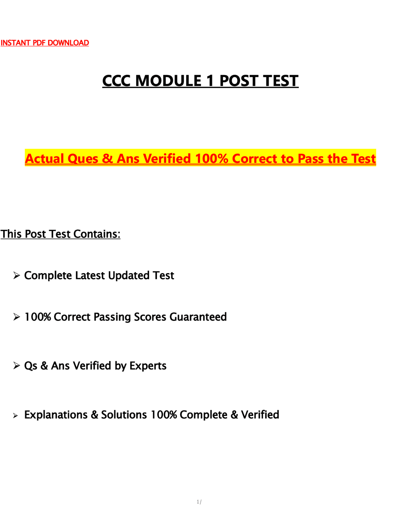 2025 CCC Module 1 Post Test Questions with 100% Correct Answers ...