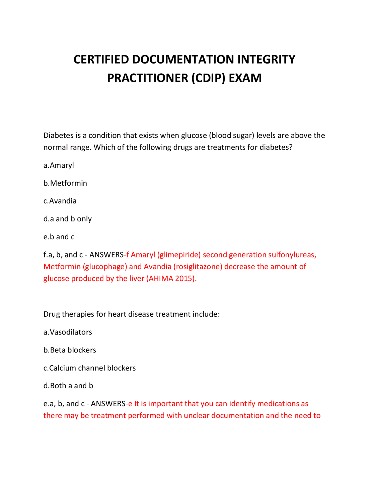 Certified Documentation Integrity Practitioner (CDIP) Exam: Practice Questions and Answers ...