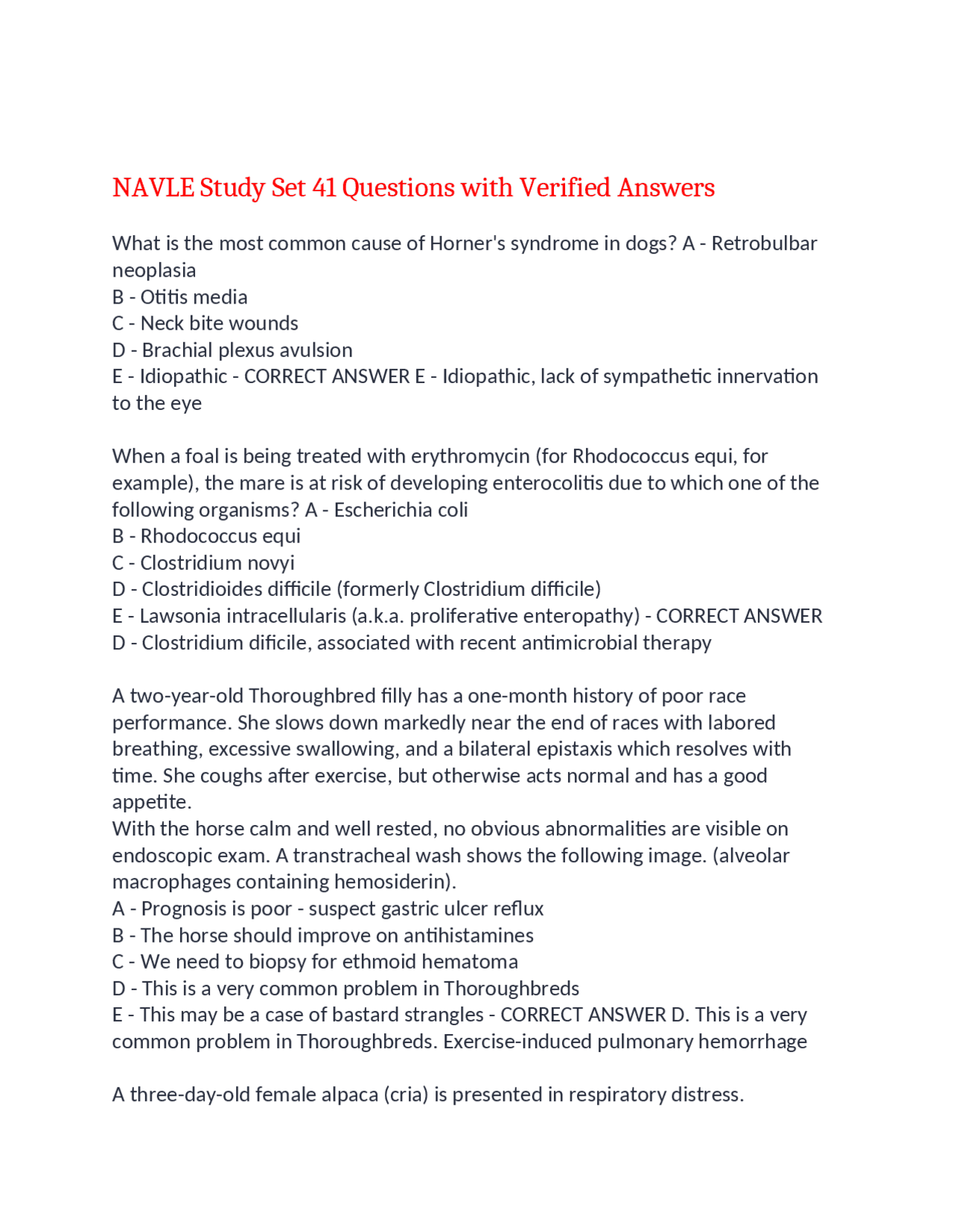 NAVLE Study Set 41 Questions with Verified Answers,100% CORRECT | Exams ...