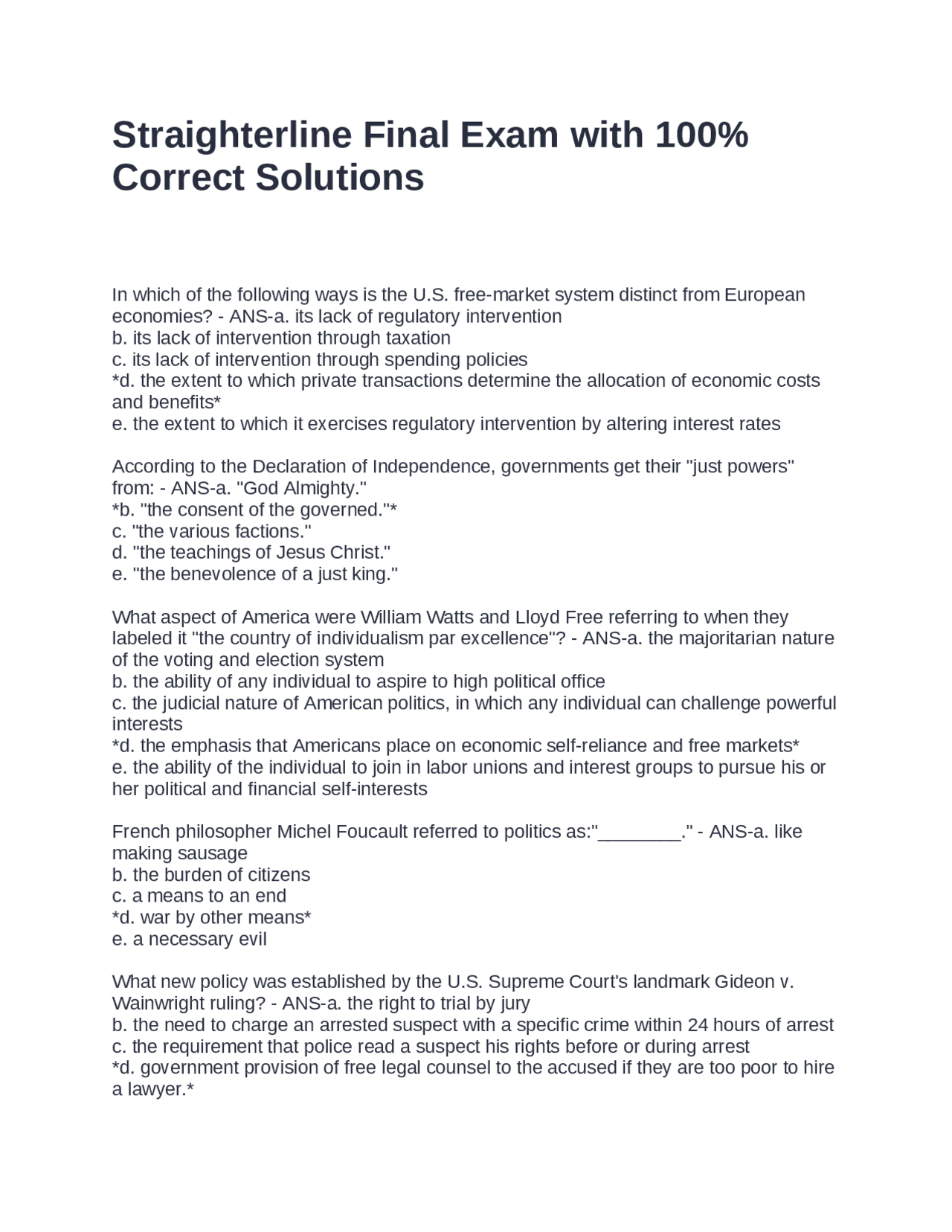 Straighterline Final Exam with 100% Correct Solutions | Exams Advanced ...