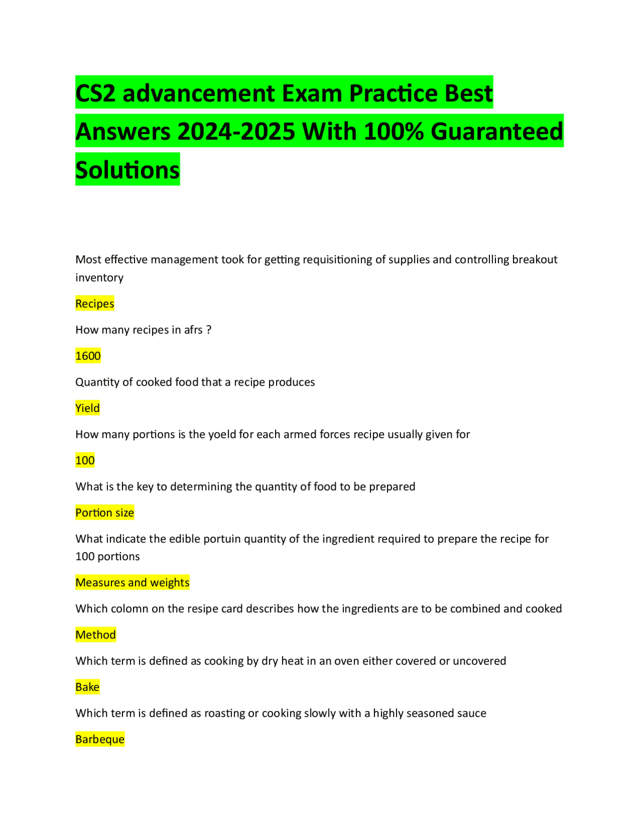 CS2 advancement Exam Practice Best Answers 2024-2025 With 100% ...
