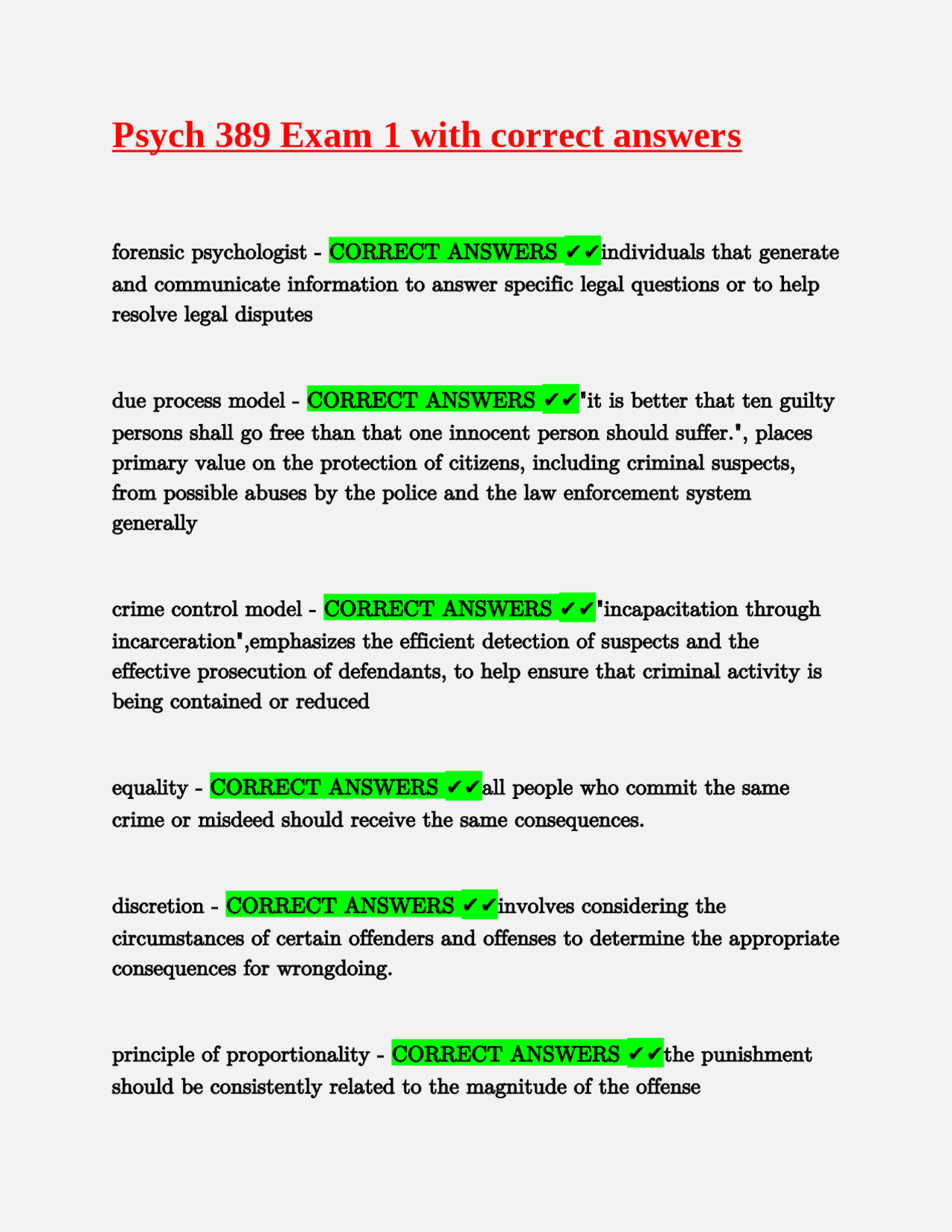 Forensic Psychology Exam 1: Key Concepts and Definitions | Exams ...