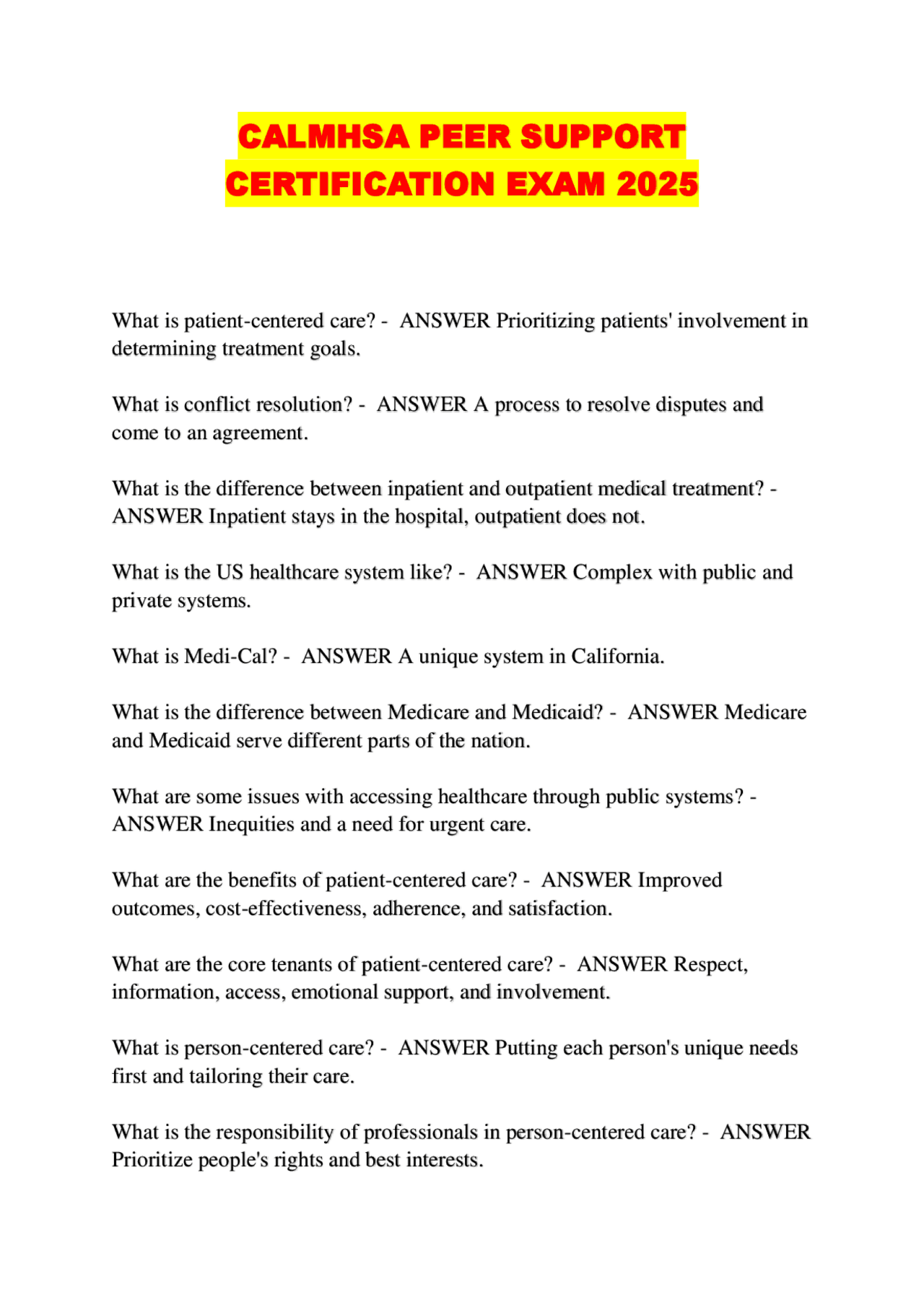 CALMHSA Peer Support Certification Exam 2025: Questions and Answers ...
