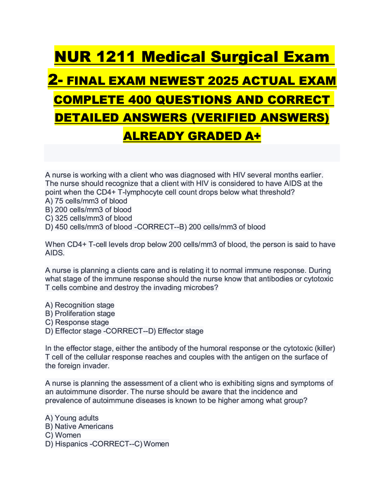 NUR 1211 Medical Surgical Exam 2- FINAL EXAM NEWEST 2025 ACTUAL EXAM ...