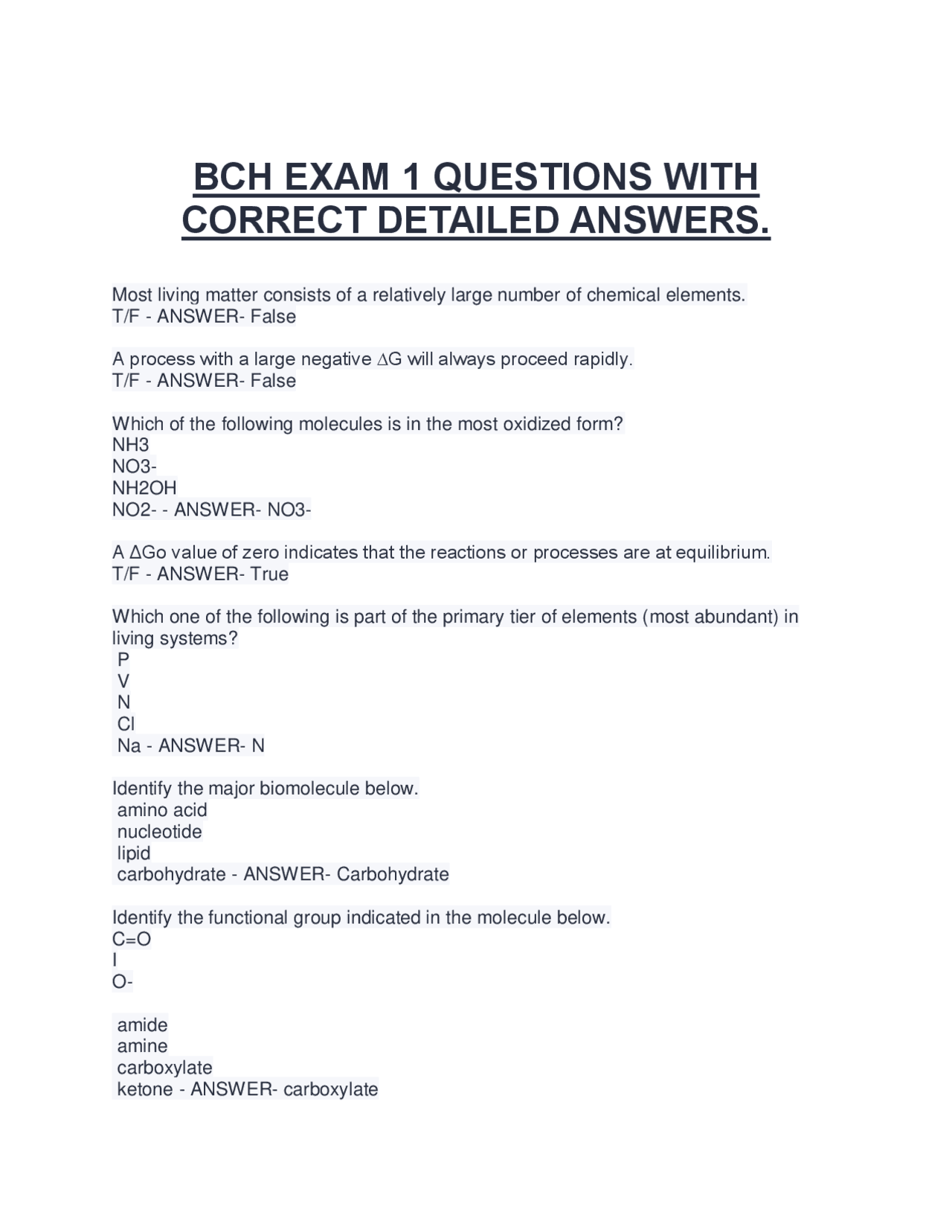 PRACTICE PROBLEMS - BCH EXAM 1 QUESTIONS WITH CORRECT DETAILED ANSWERS. (3).pdf | Exams Nursing ...