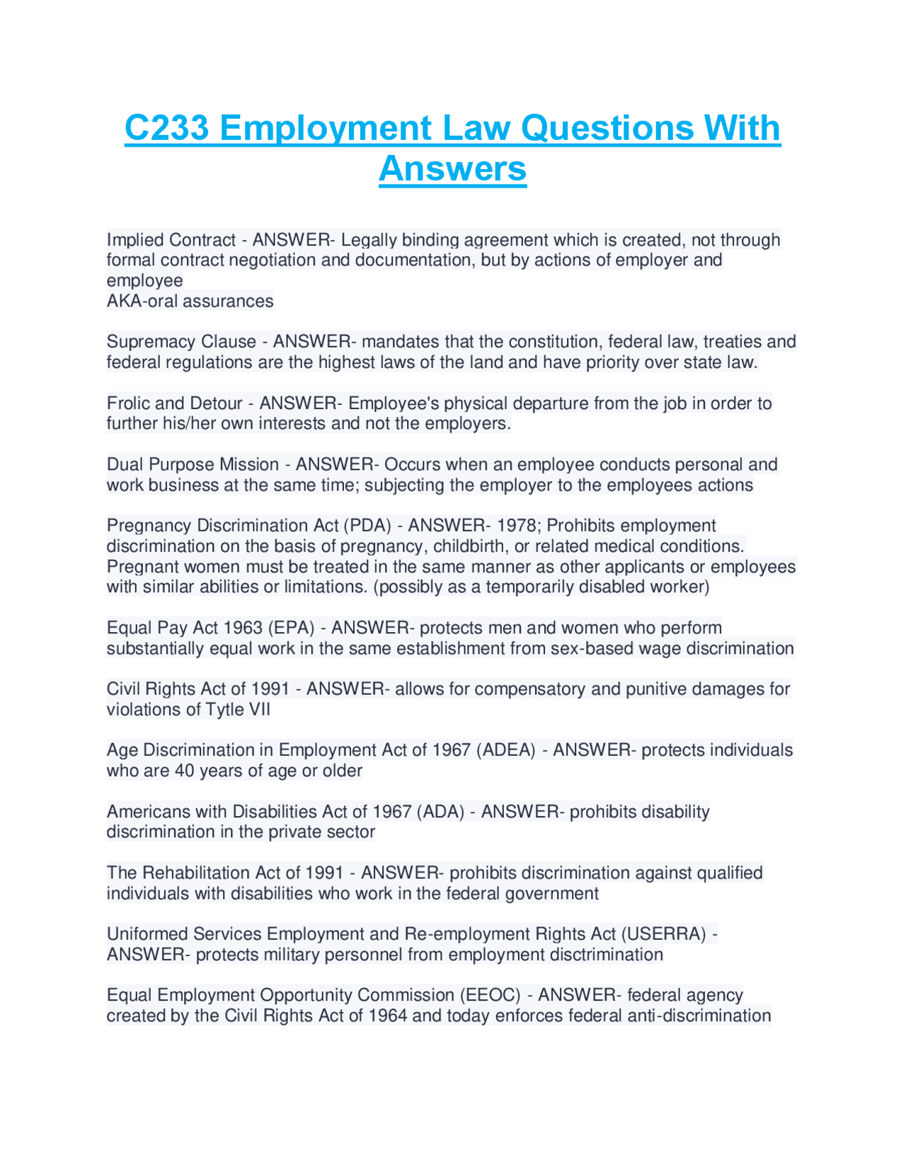C233 Employment Law Questions With Answers (1).pdf | Exams Nursing ...