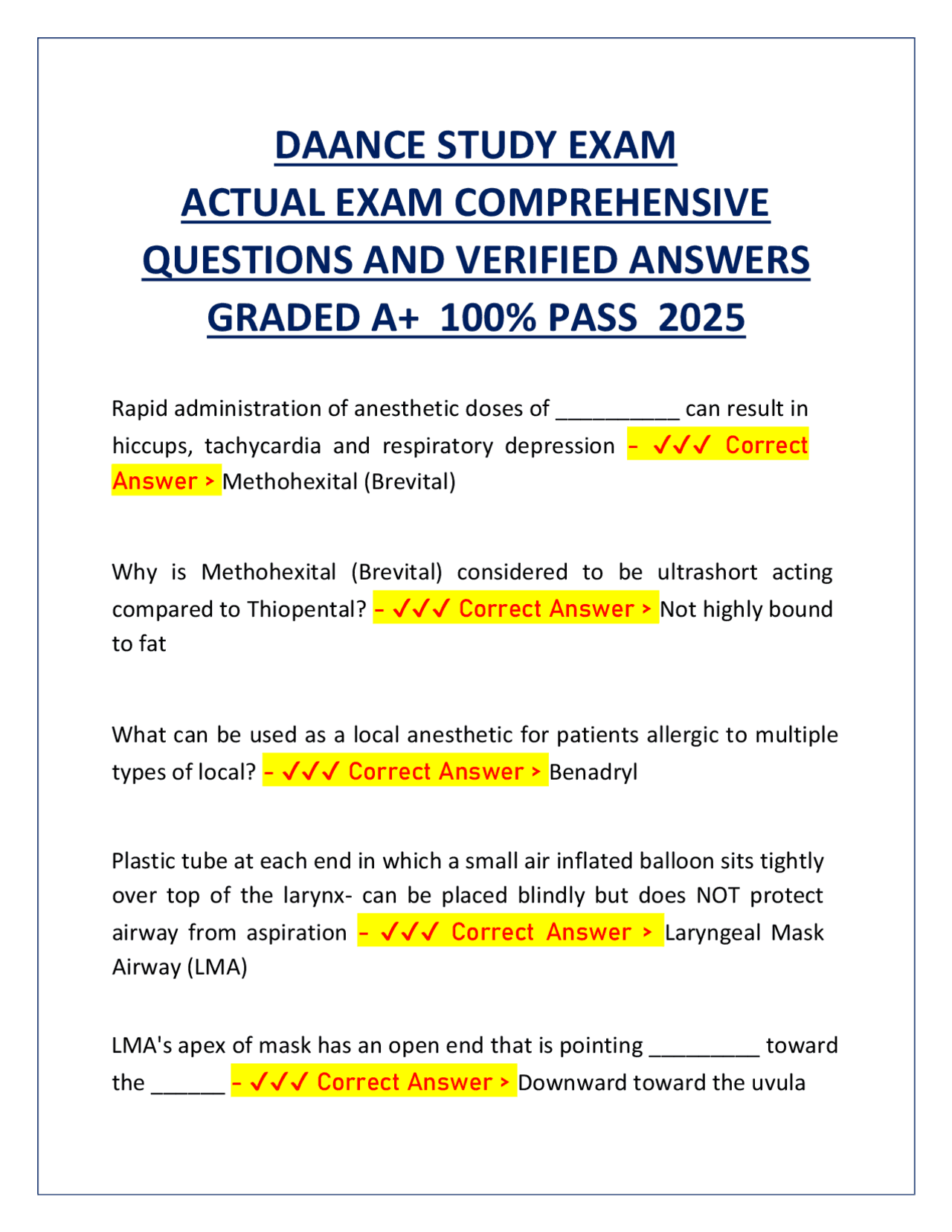 DAANCE STUDY EXAM ACTUAL EXAM COMPREHENSIVE QUESTIONS AND VERIFIED ...