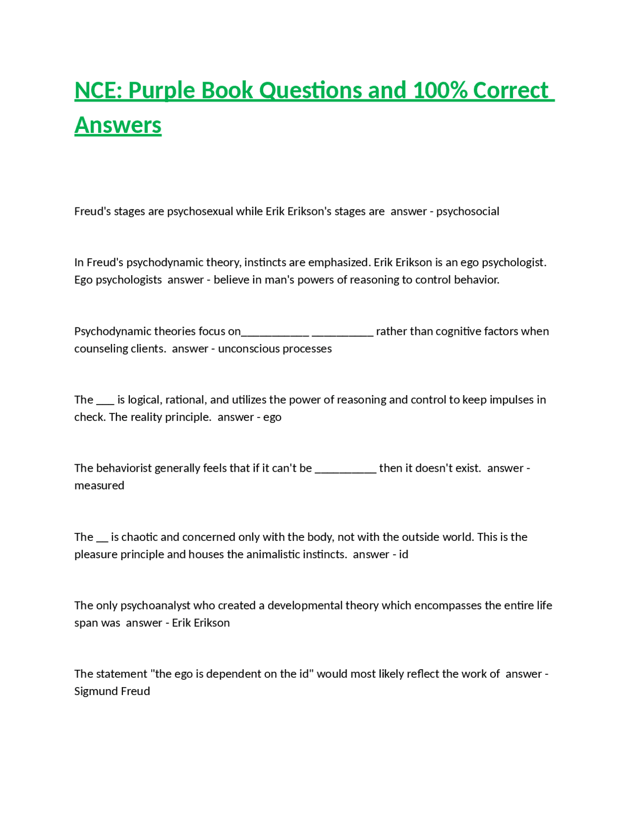 NCE: Purple Book Questions and 100% Correct Answers | Exams Nursing ...