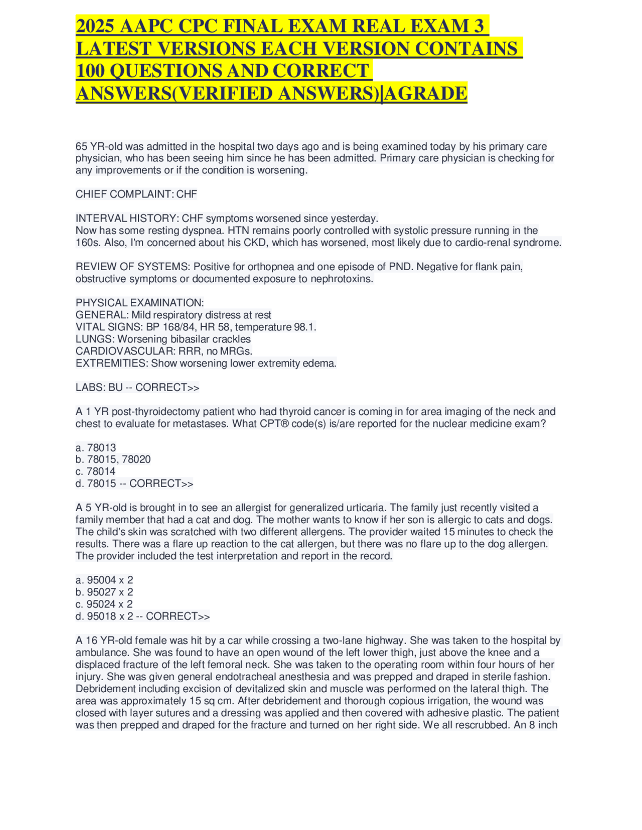 2025 AAPC CPC FINAL EXAM REAL EXAM 3 LATEST VERSIONS EACH VERSION ...