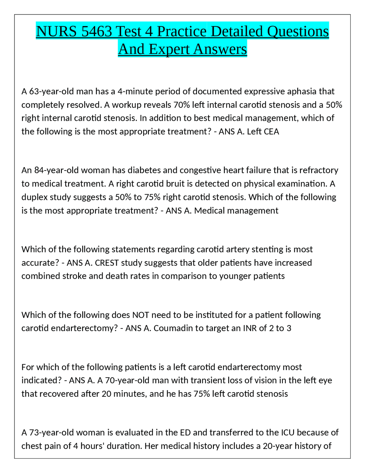 Nurs 5463 Test 1 Detailed Questions And Expert Answers | Exams Nursing ...