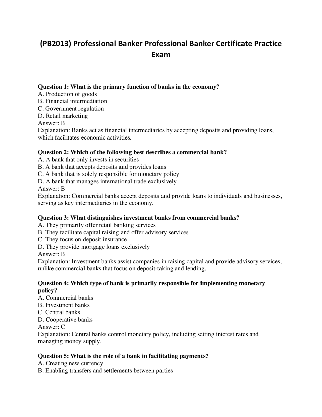 (PB2013) Professional Banker Professional Banker Certificate Exam ...