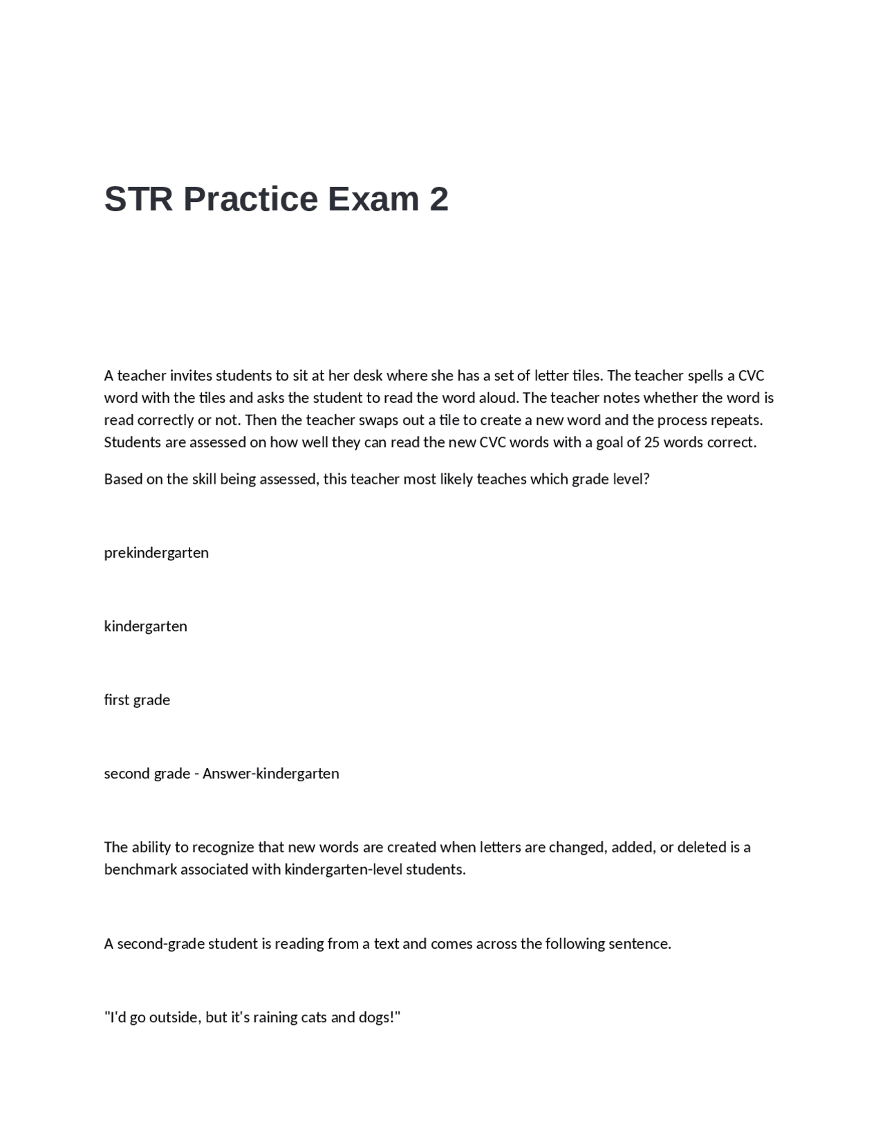 STR Practice Exam 2 Questions and Correct Answers | Exams Nursing | Docsity