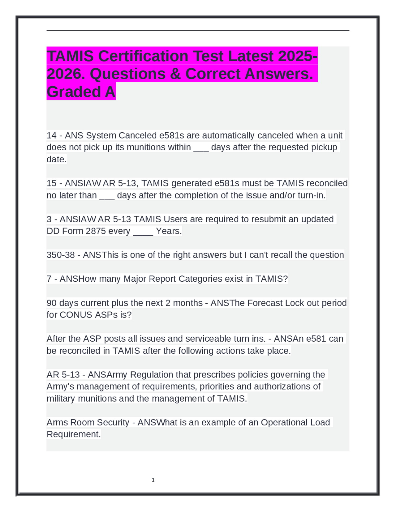 TAMIS Certification Test Latest 2025-2026. Questions & Correct Answers ...