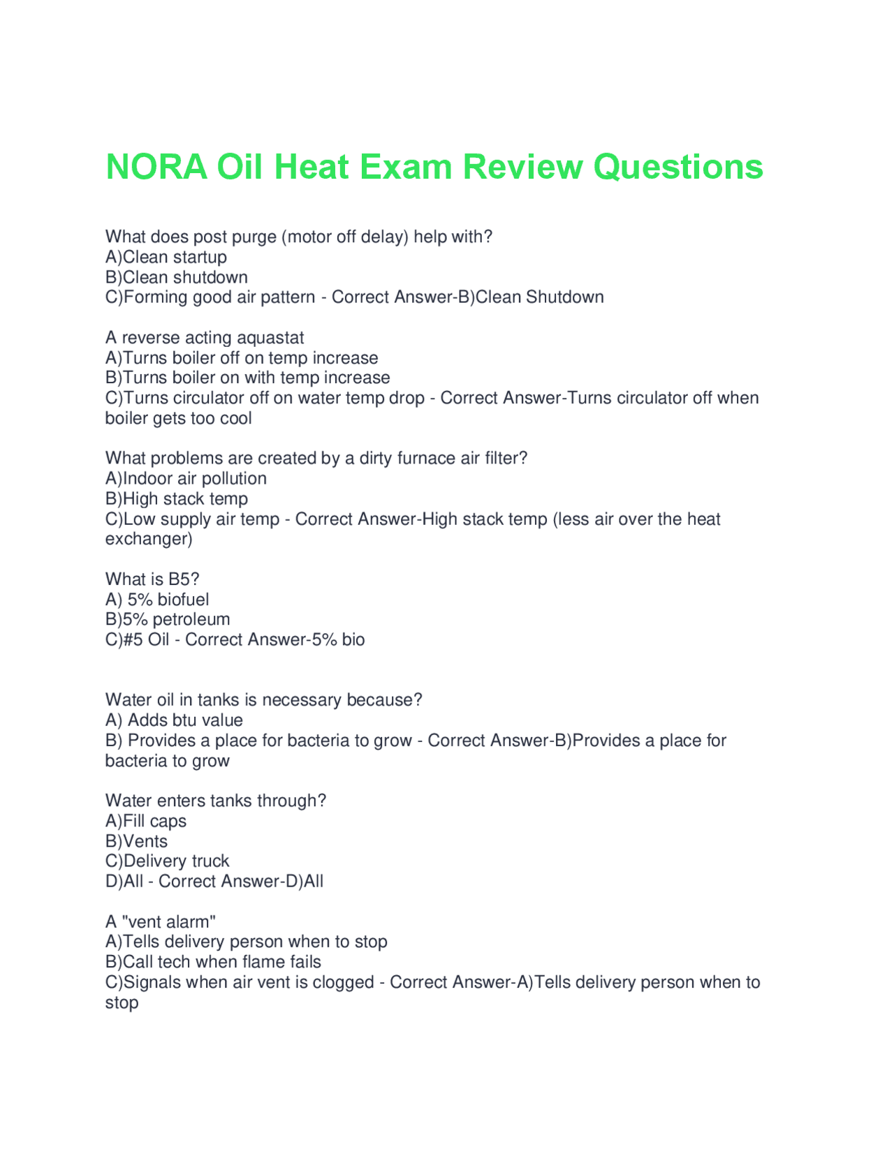 NORA Oil Heat Exam Review | Questions and Answers | 2025 Update | 100% ...
