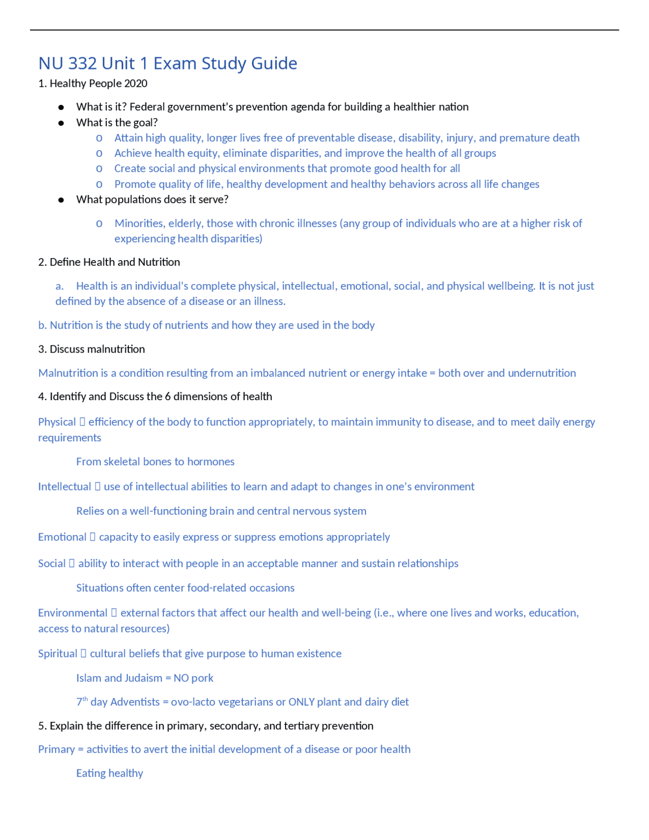 NU 332 Unit 1 Exam Study Guide | Study Guides, Projects, Research Nursing | Docsity