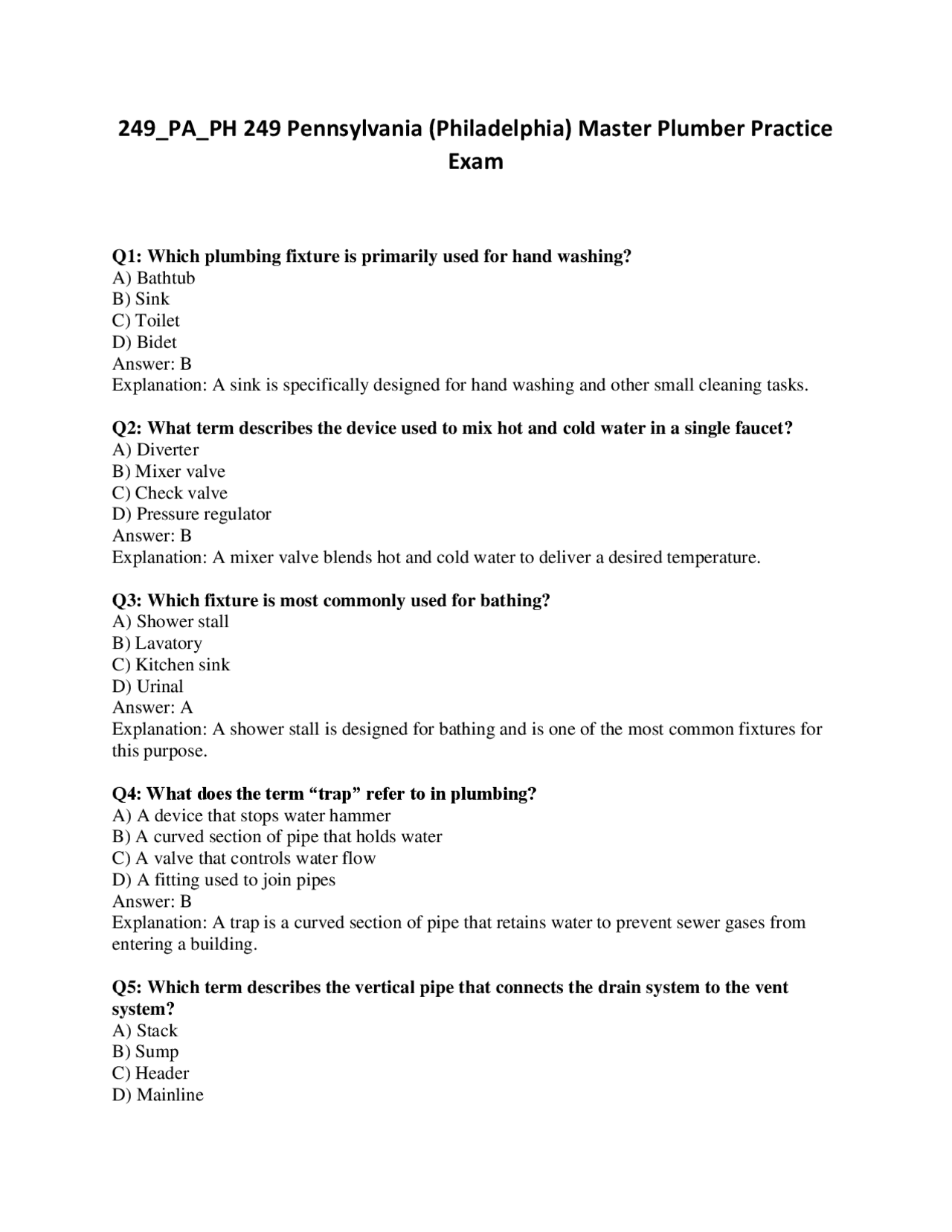 249_PA_PH 249 Pennsylvania (Philadelphia) Master Plumber Exam | Exams ...