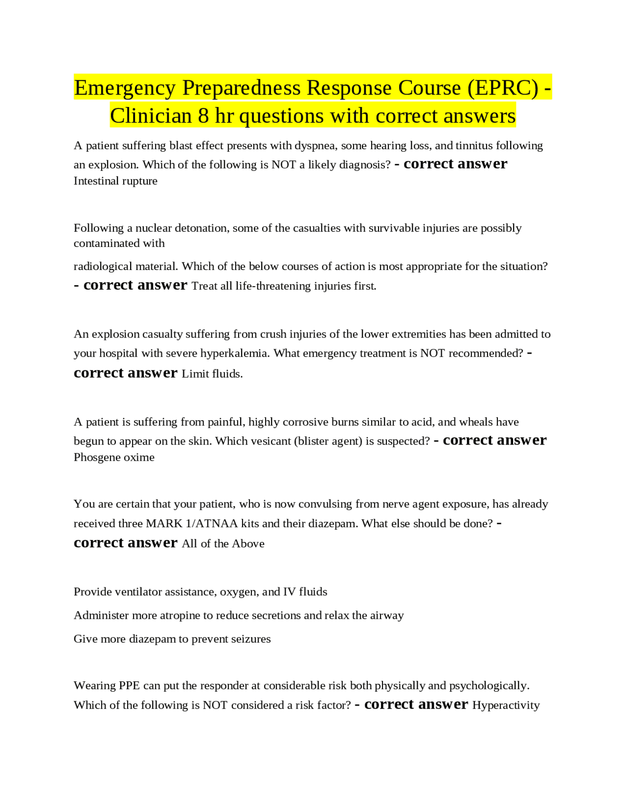 Emergency Preparedness Response Course (EPRC) - Clinician 8 hr ...